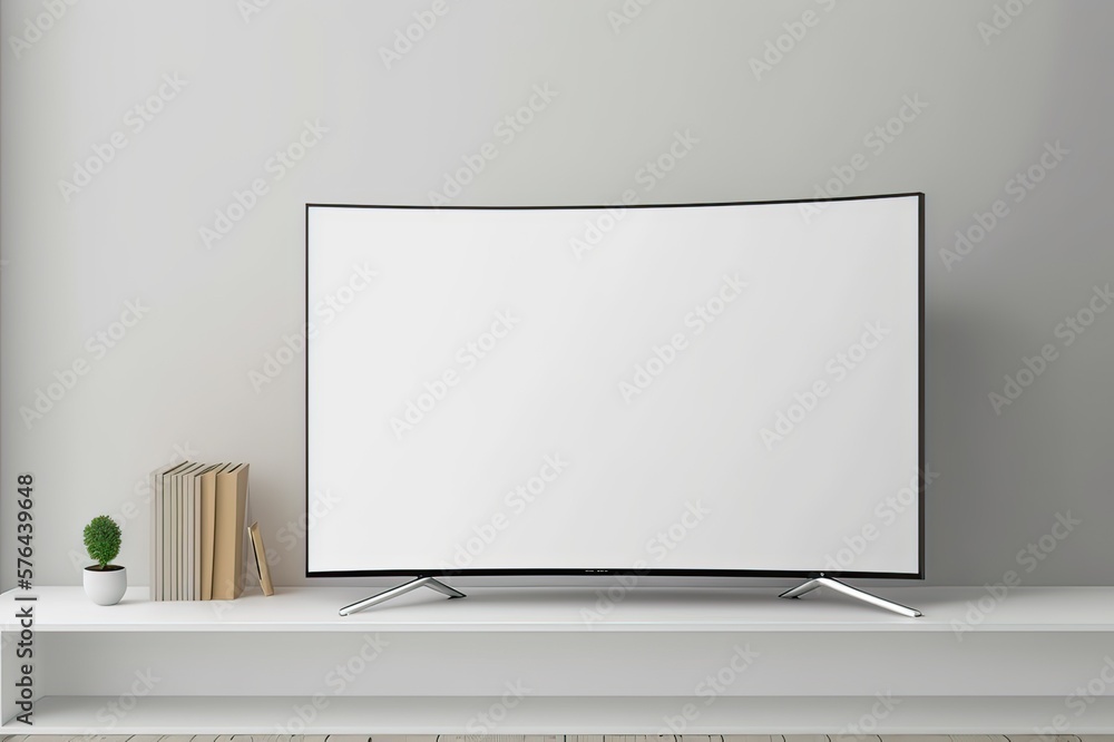 Blank LED TV on sideboard for design, copy space for ads, movies, apps ...