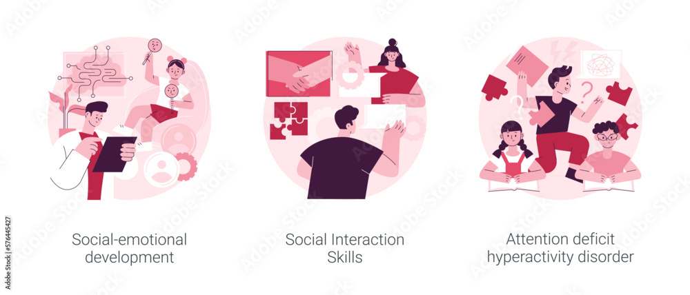 Kids emotional management abstract concept vector illustration set ...