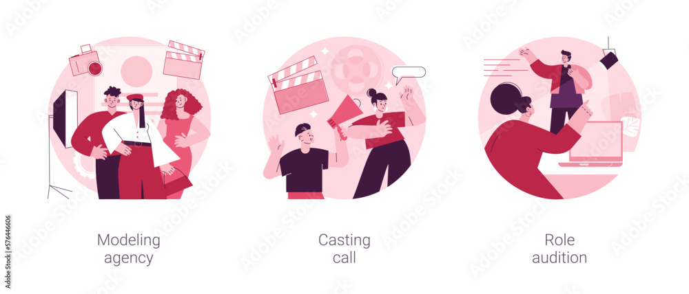 Fashion and movie industry abstract concept vector illustration set ...