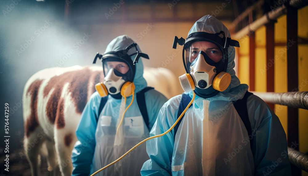 eople wearing personal protective equipment or PPE with spraying ...