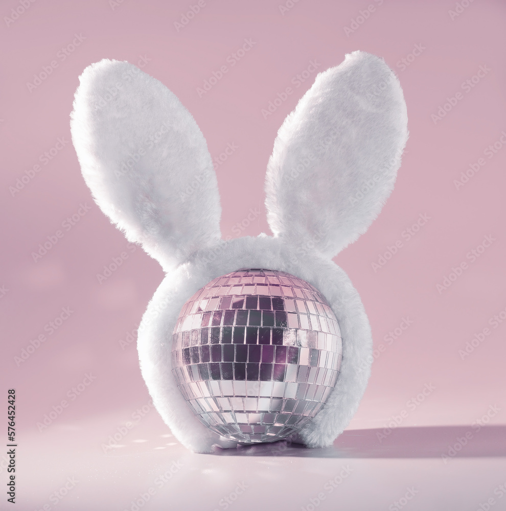Bunny Boogie: a Pink Nightclub Disco Ball Wearing White Rabbit Ears on ...