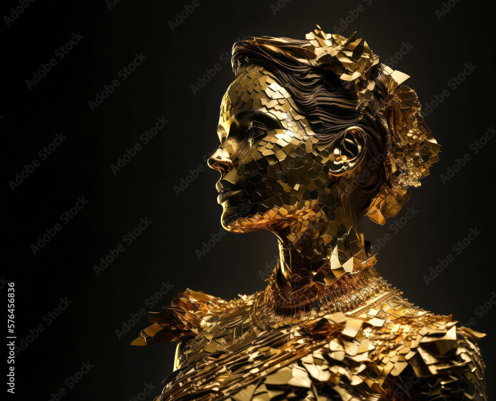 Beauty fashion model girl with golden skin on a black background.Skin ...