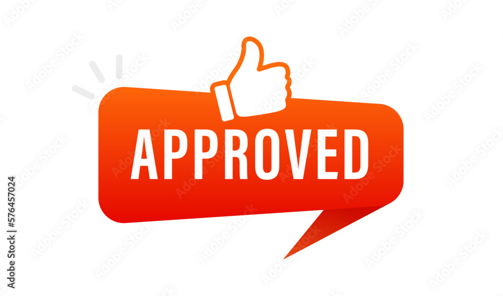 Vetor de Banner thumbs up approved. Approved icon with thumb up ...