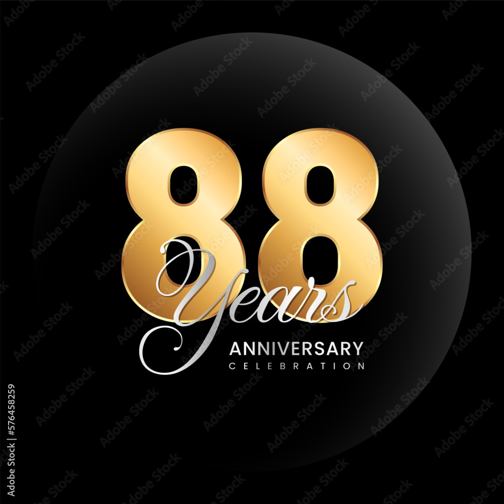 88th anniversary logo design concept. Golden number with silver color ...