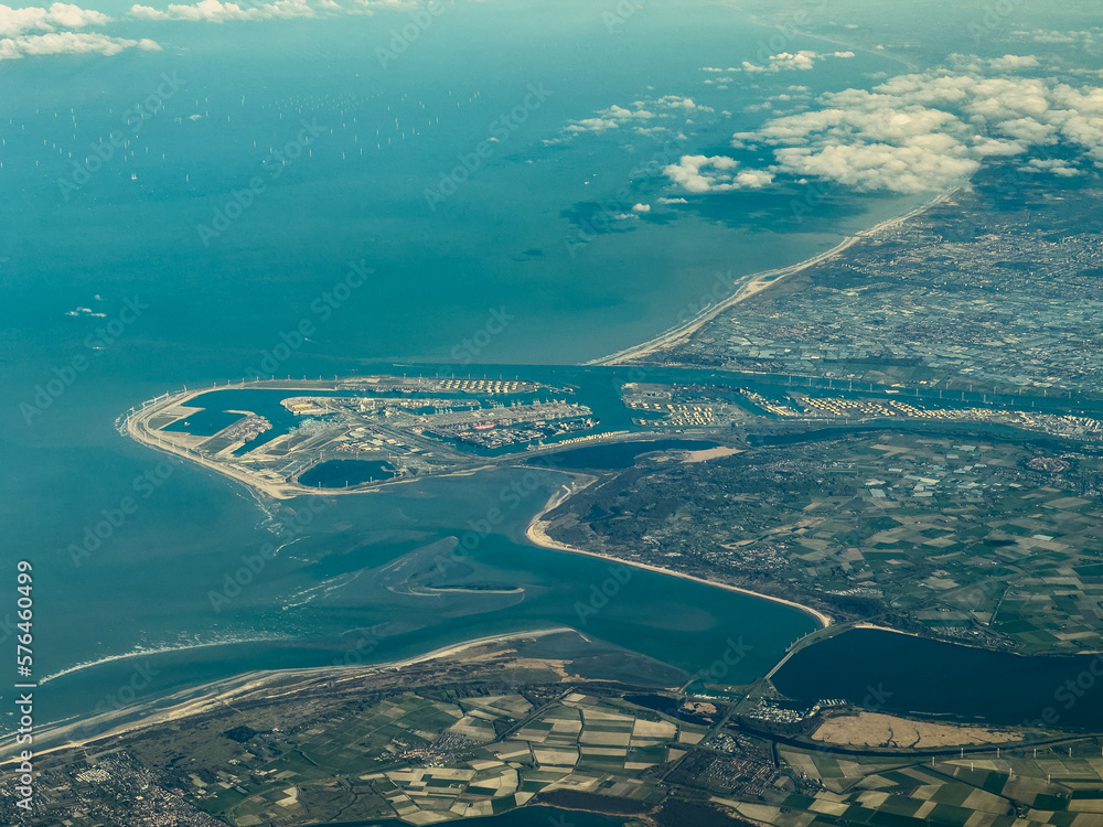 Aerial view of the landscape around the Maasvlakte a massiv man-made ...