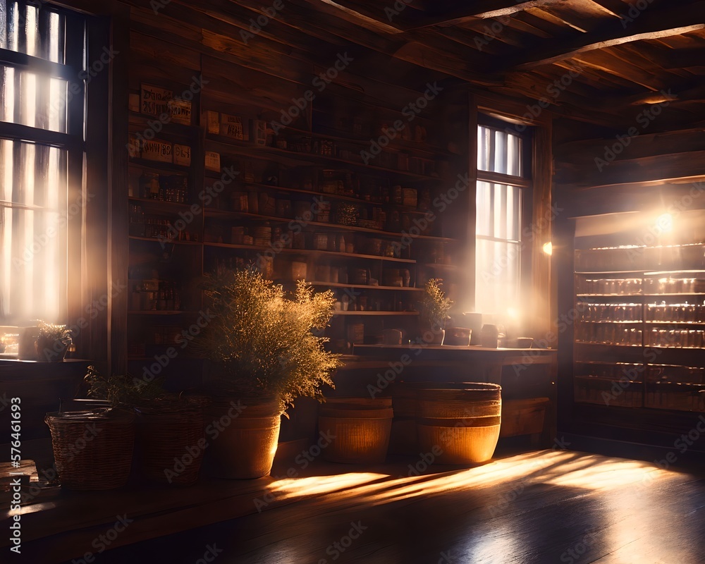 Moody soft room with window light, plants and jars on shelf, library ...