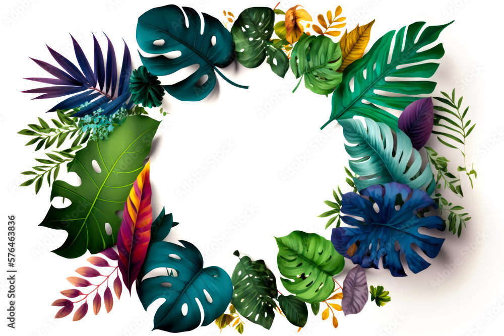 Tropical frame background. Creative layout made of tropical leaves with ...