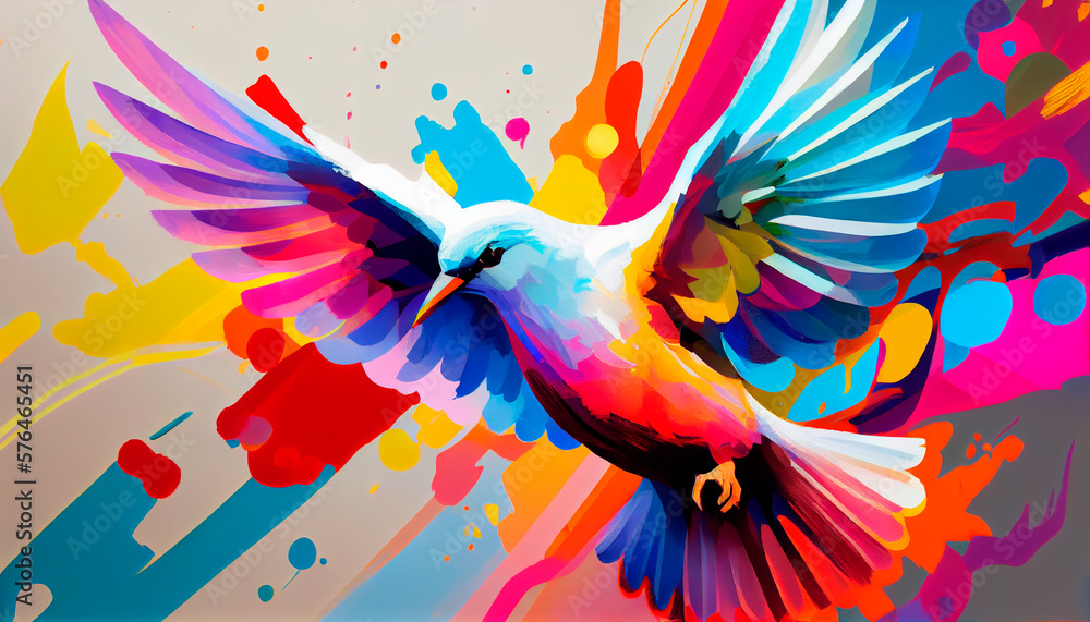 Abstract art. Colorful painting art of a dove. Holy Spirit concept ...