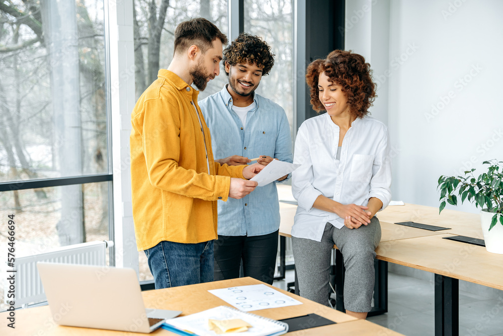 Teamwork concept. Group of motivated employees of the company of ...