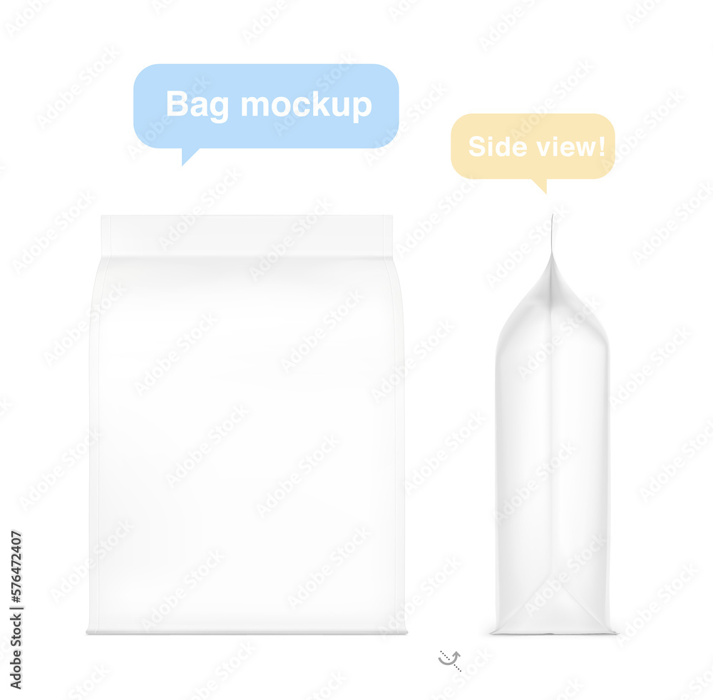 Stand-up pouch bag with flat bottom side gusseted and zipper. Realistic ...