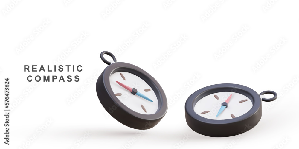 3d two realistic compass. Vector illustration. Stock Vector | Adobe Stock