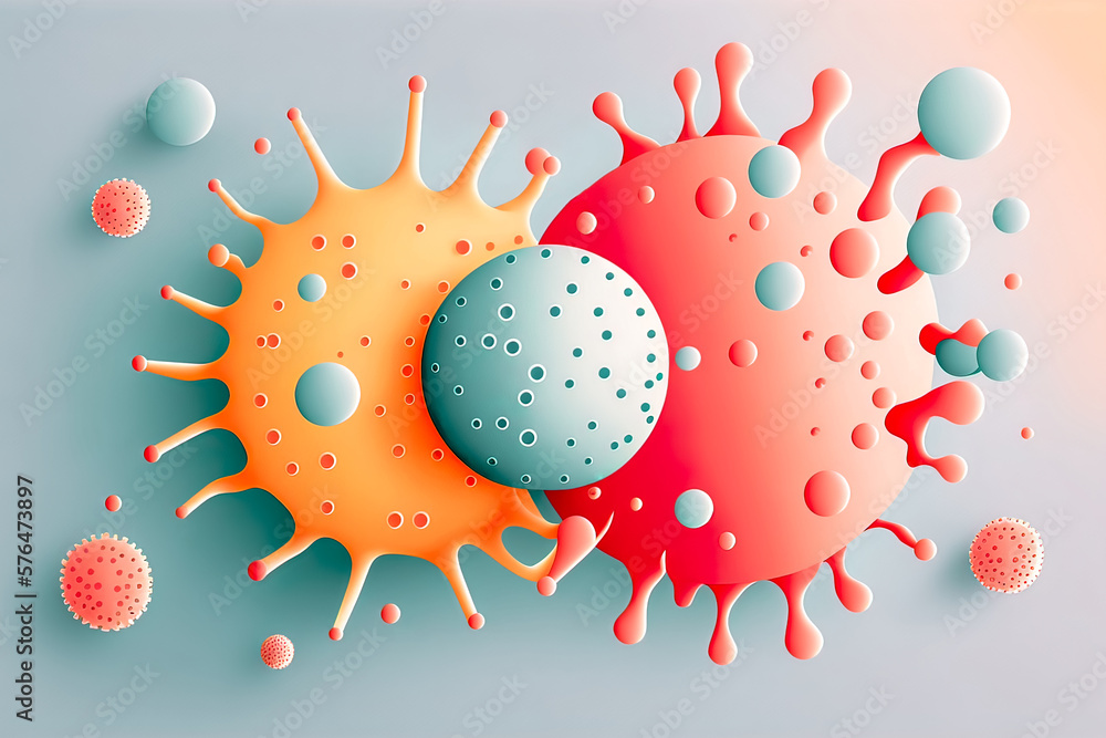 Virus cell art, cancer cell, t-cell, bacteria of various shapes on ...