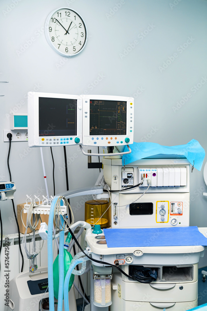 Equipment for surgery hospital room. Healthcare modern hospital devices ...