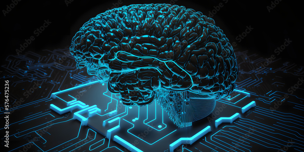 Human Brain on technology background represent Artificial Intelligence ...