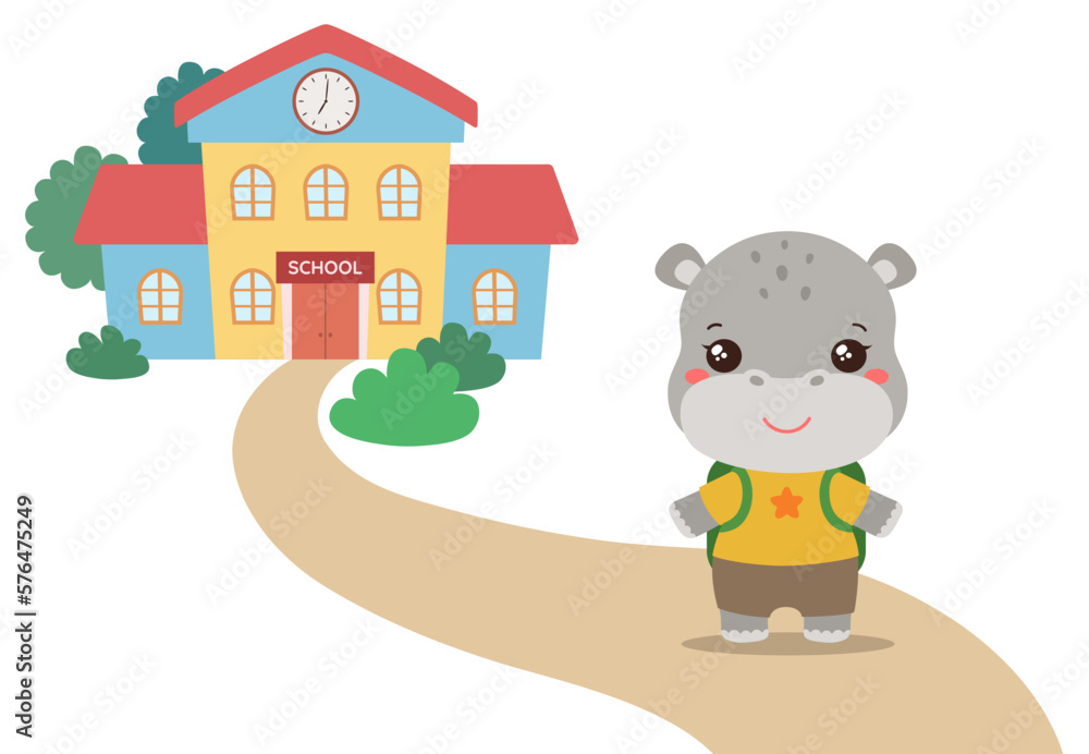 Back to school kawaii hippo vector illustration. Cute hippopotamus ...