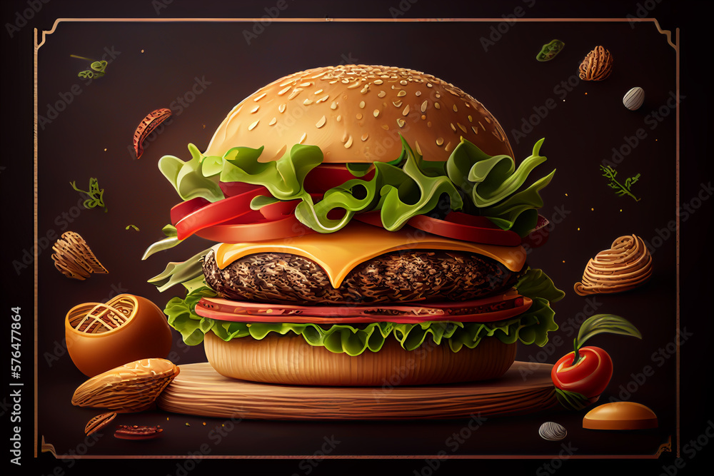 Burger poster for menu restaurant. Burger design style promotional fast ...
