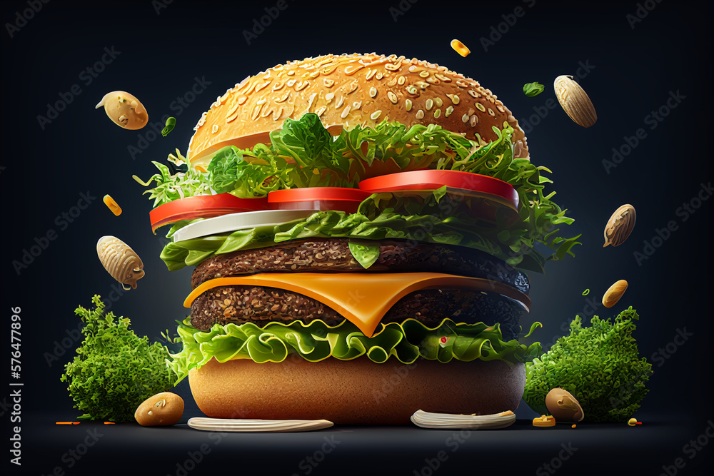 Burger poster for menu restaurant. Burger design style promotional fast ...