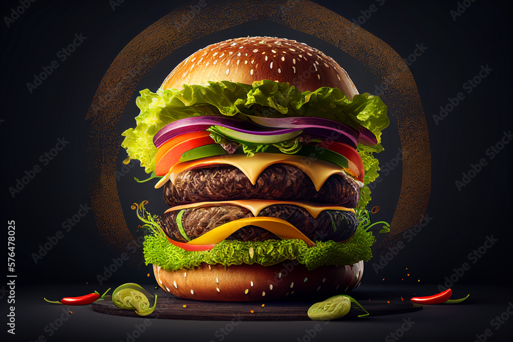 Burger poster for menu restaurant. Burger design style promotional fast ...