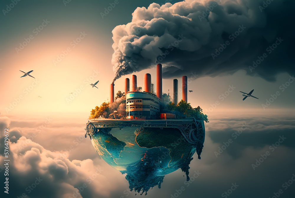 Smoke pipes of industrial plant in environment. Climate change. Green ...