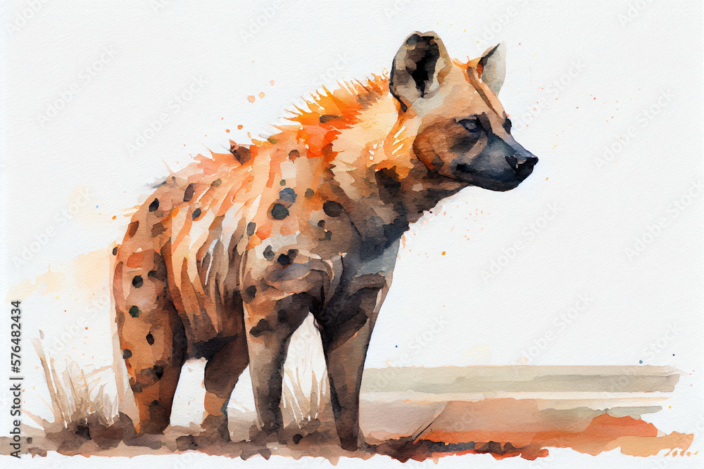 Spotted hyena, also known as the laughing hyena. Watercolor realistic ...