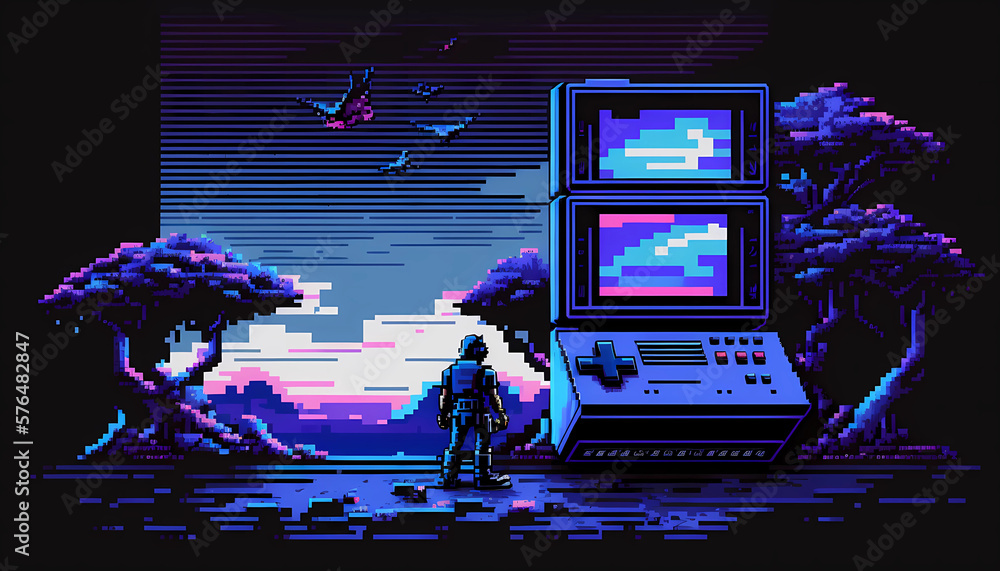 Video game arcade in pixel art: A Journey Back to the 90s generated by ...