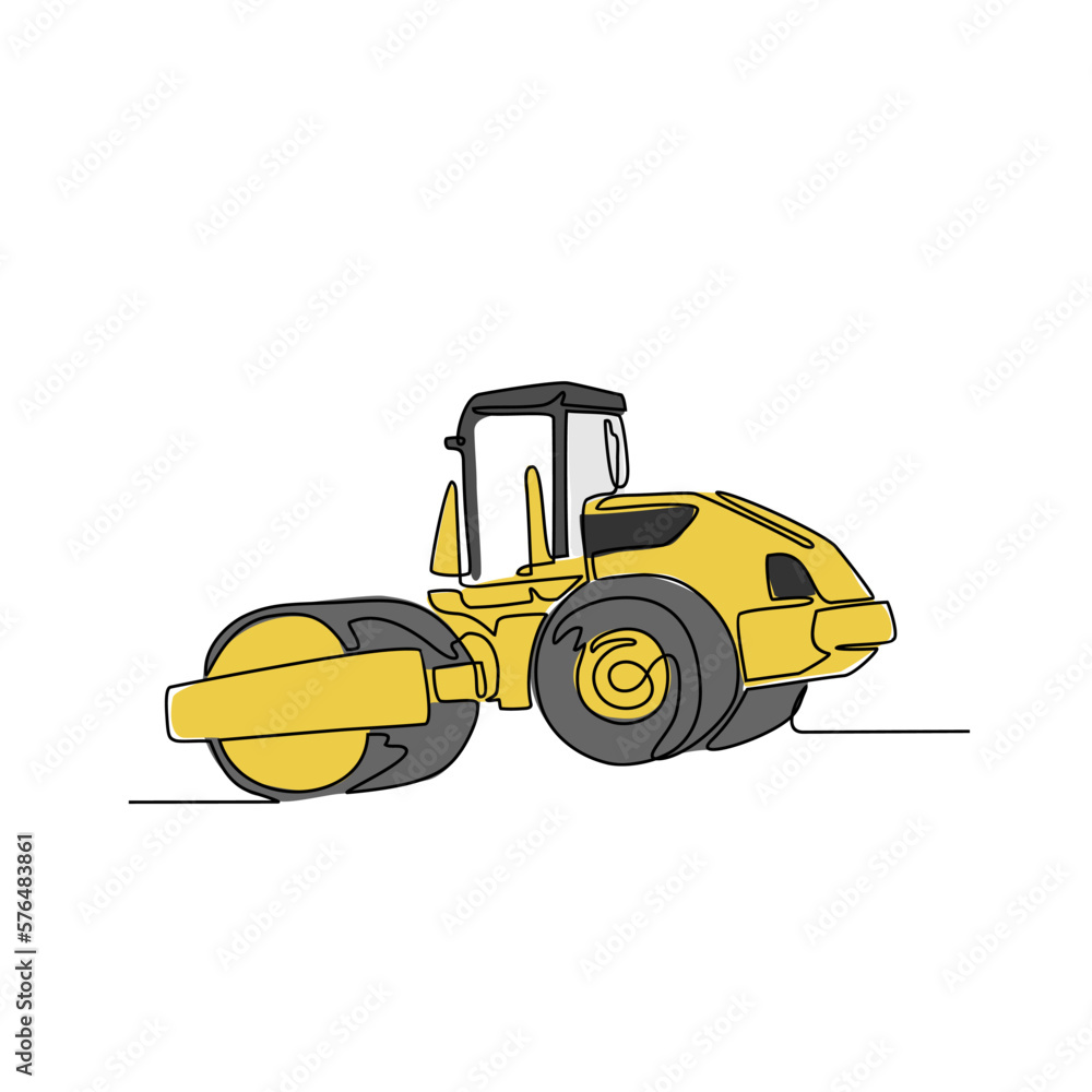 One continuous line drawing of vibro roller in the construction project ...