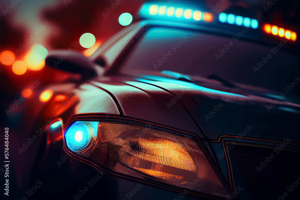 Police lights of the Police car. Police car with red and blue emergency ...