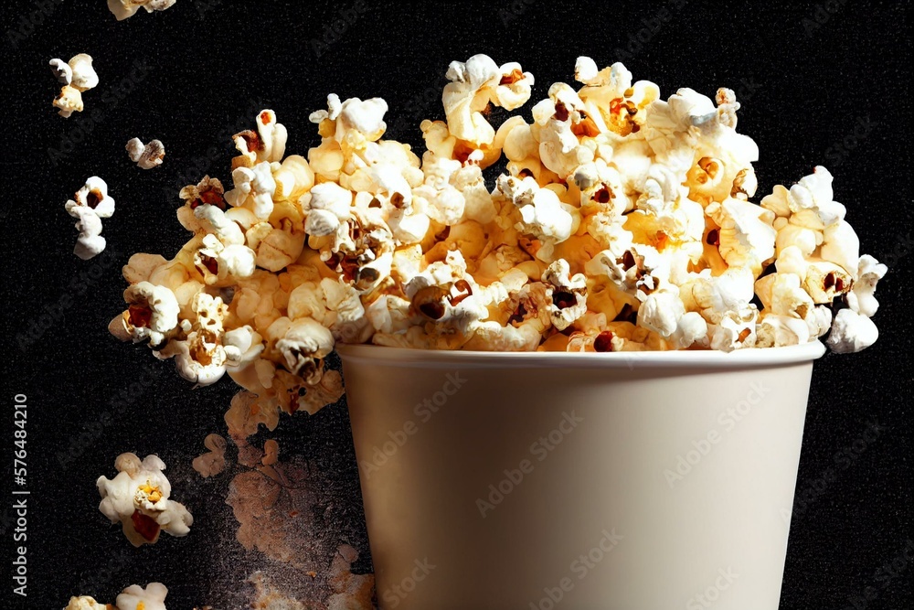 popcorn exploding out of a wooden spoon on a black background with a ...
