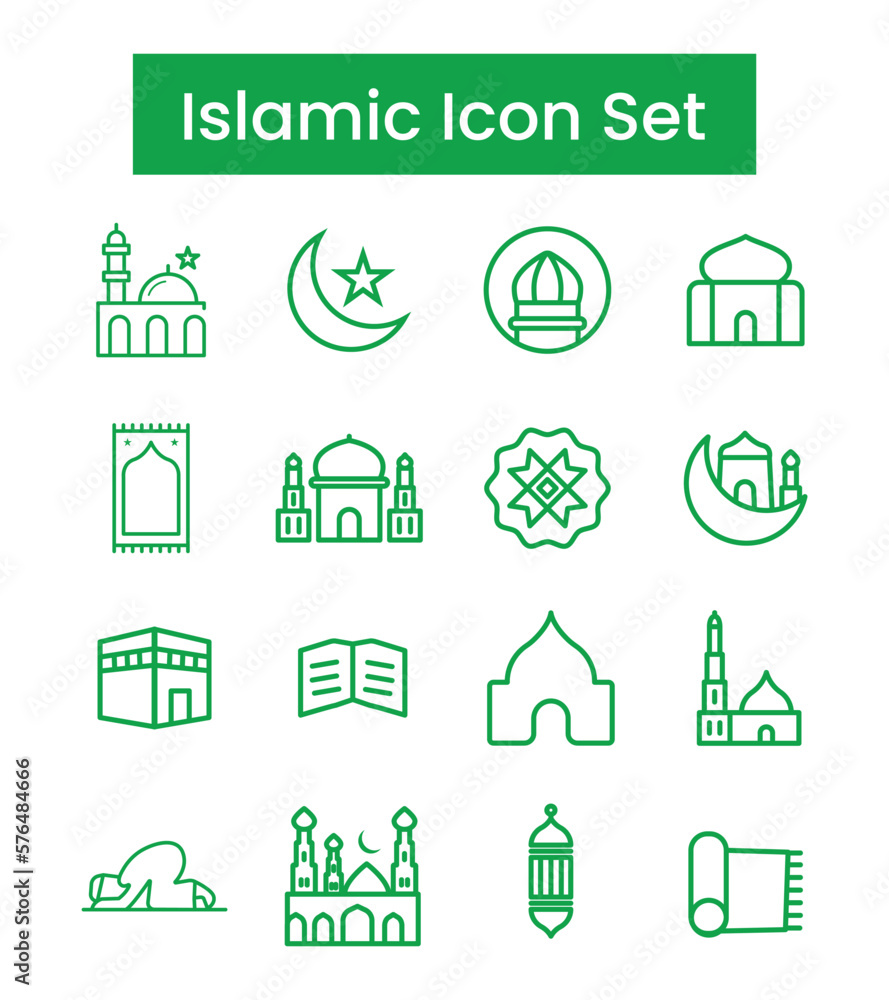 Islamic Icons Set Line Art Vector, Ramadan Kareem Elements, Eid Mubarak ...