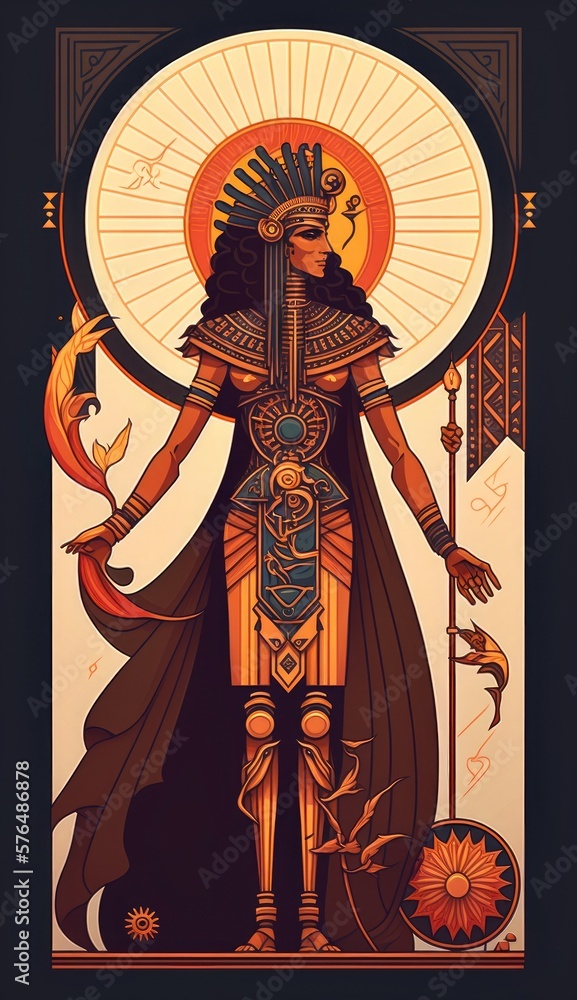 Aton, Egyptian god of War. AI generative illustration, poster in art nuveau style. Stock ...