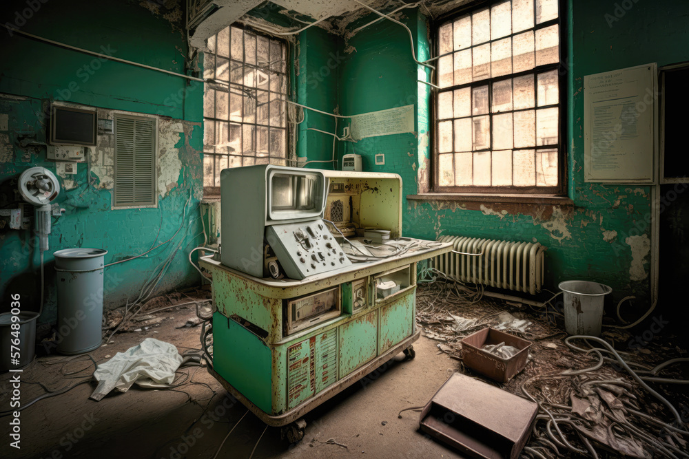 An abandoned hospital with gurneys, creepy medical equipment, and ...
