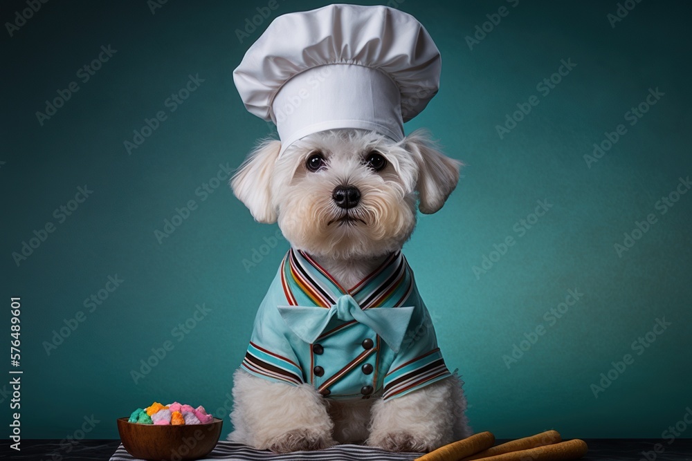 Cute dog as a chef on colored background, concept of Adorable and ...
