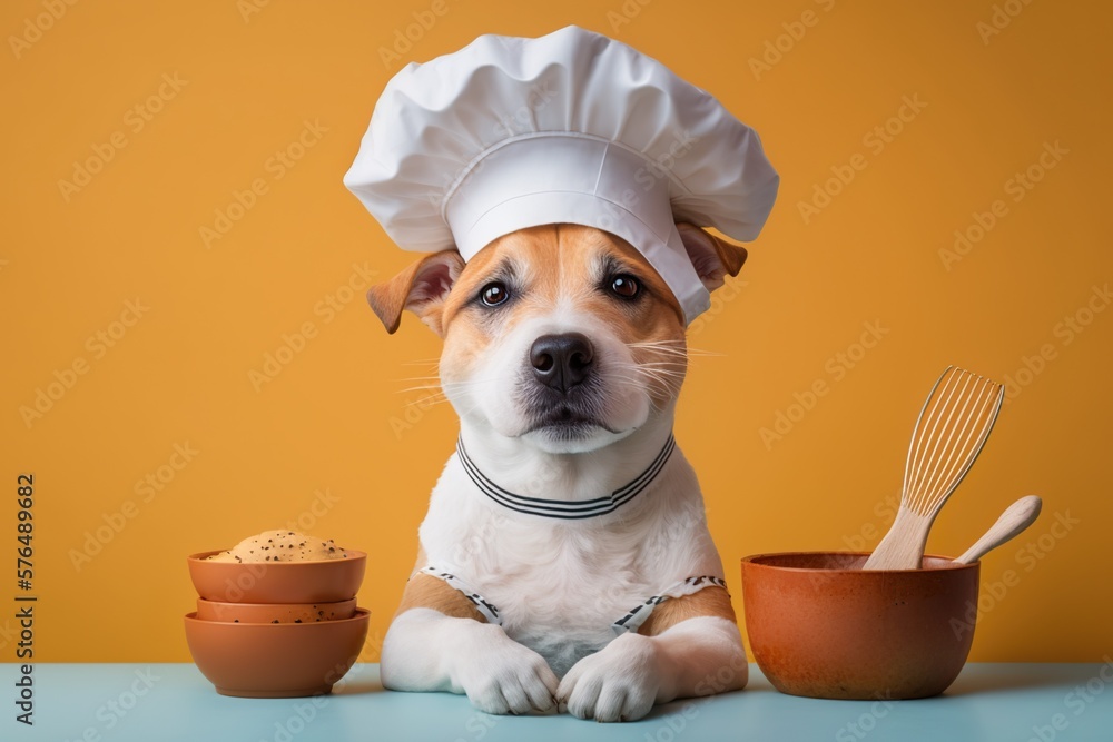 Cute dog as a chef on colored background, concept of Adorable and ...