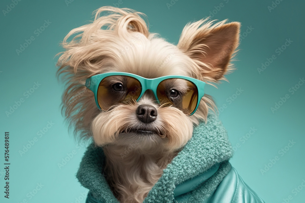 Cute dog as a fashion stylist on colored background, concept of ...