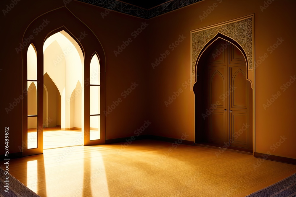 Islamic background painting. Mosque and shadows. Light rays from mosque ...
