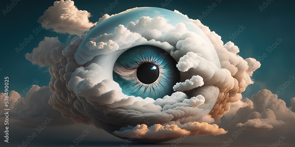 Illustrazione Stock An eyeball made of cumulus cloud in sky, concept of ...