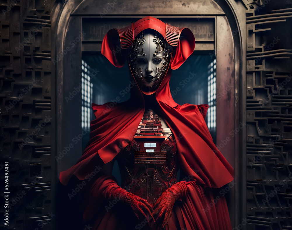 Red lady personification of death, blending of contemporary Venetian ...