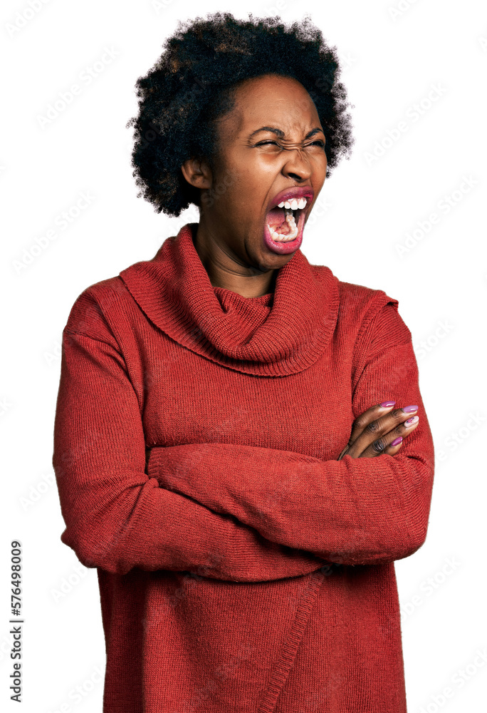 African american woman with afro hair with arms crossed gesture angry ...