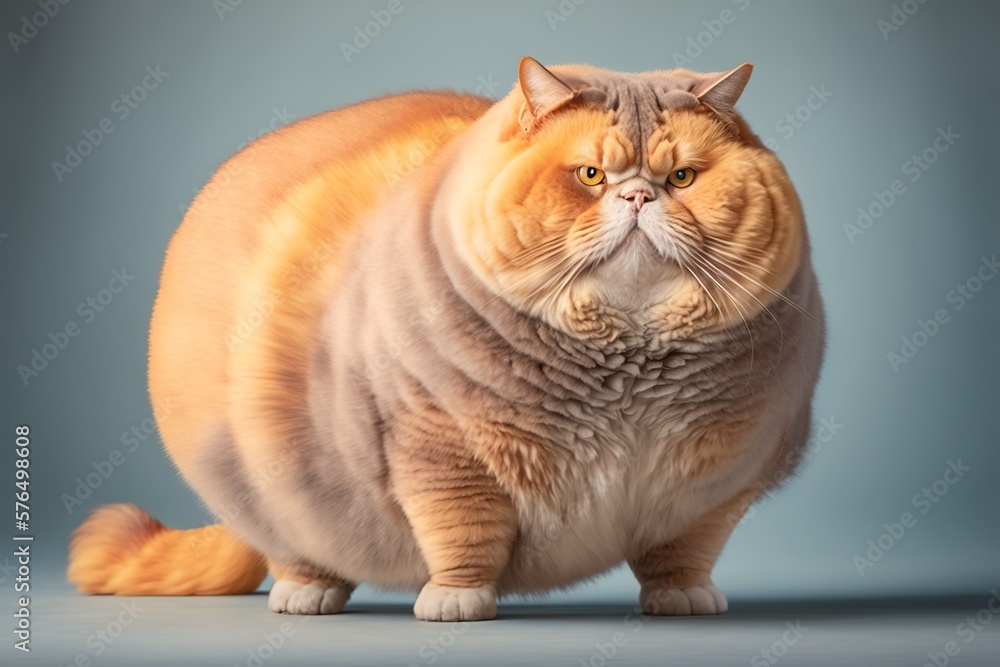 Full length studio portrait of very fat cat, concept of Body Positivity and Self-Acceptance ...