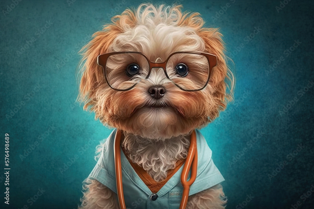 Cute dog as a doctor on colored background, concept of Medical Roleplay ...