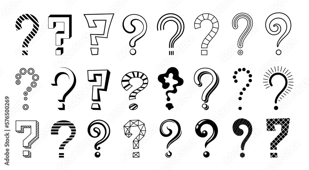 Set of different hand drawn question marks. Icons with punctuation mark ...