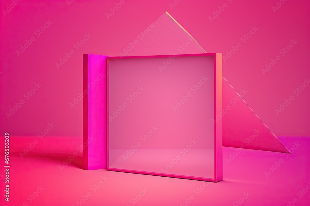 Neon parallelogram on pink background with copyspace, concept of ...