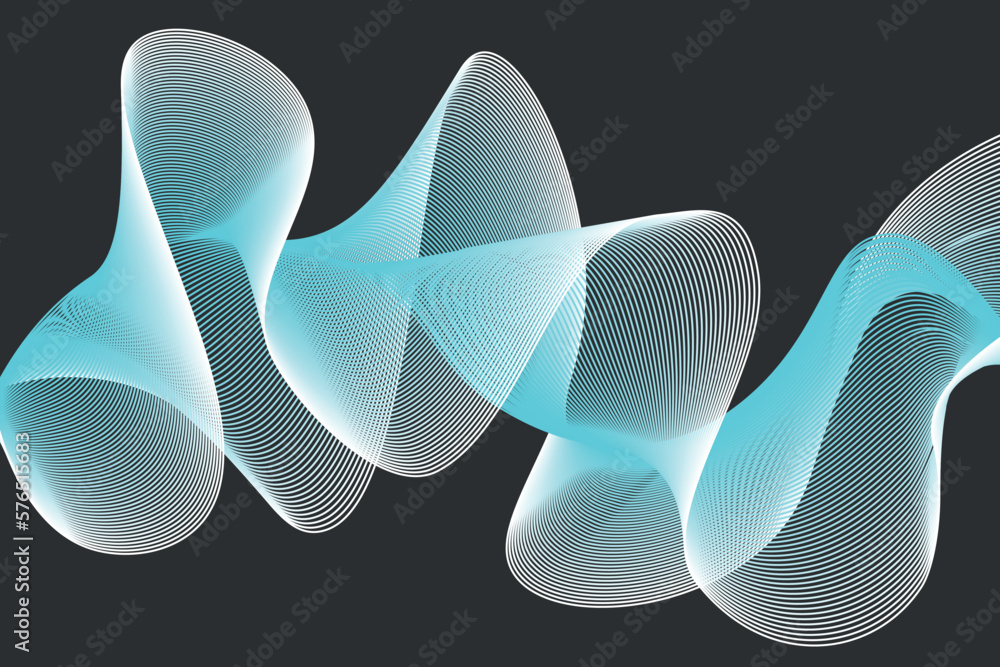 Abstract blue and white lines on a black background. Line art. Vector ...