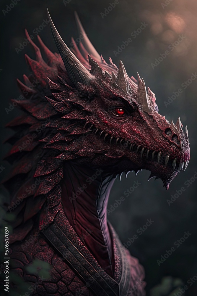 Gothic illustration of a dark red dragon. Generative AI art. ilustração ...
