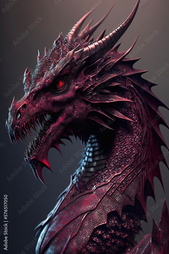Gothic illustration of a dark red dragon. Generative AI art. Stock ...