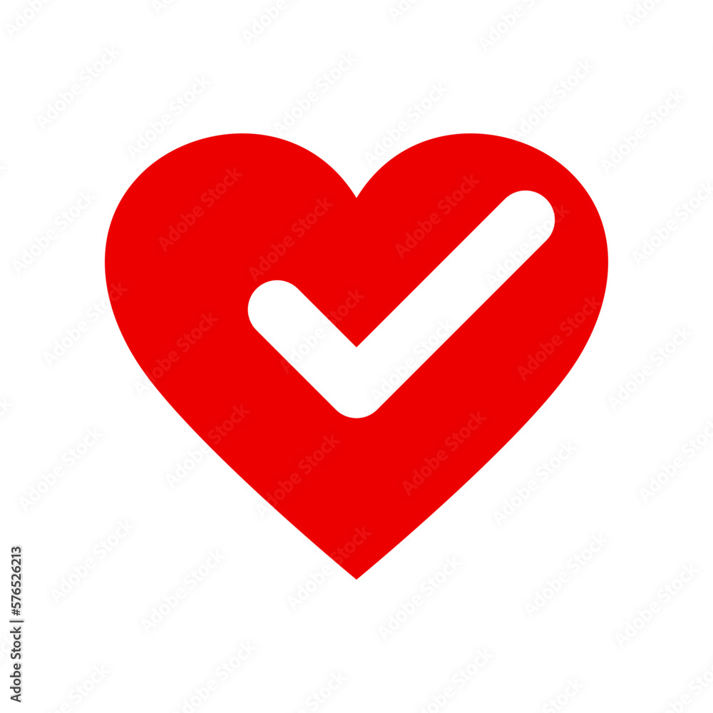 Red heart with check mark icon Stock Vector | Adobe Stock