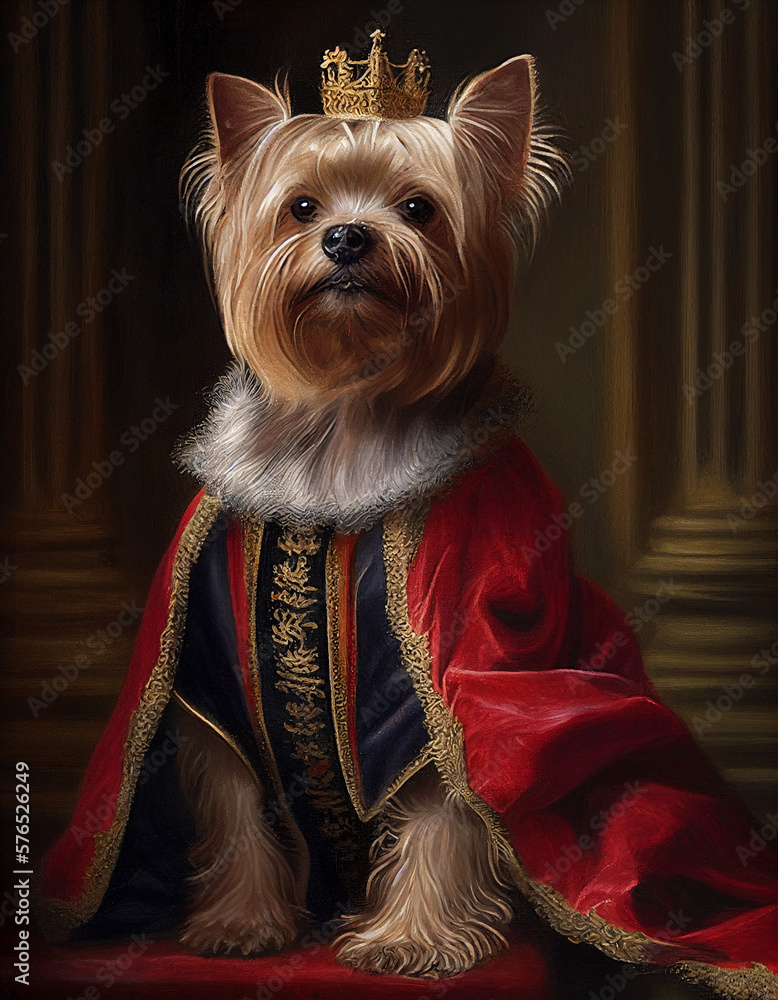 Royal Portrait of a Yorkshire Terrier Dressed Like a British King ...
