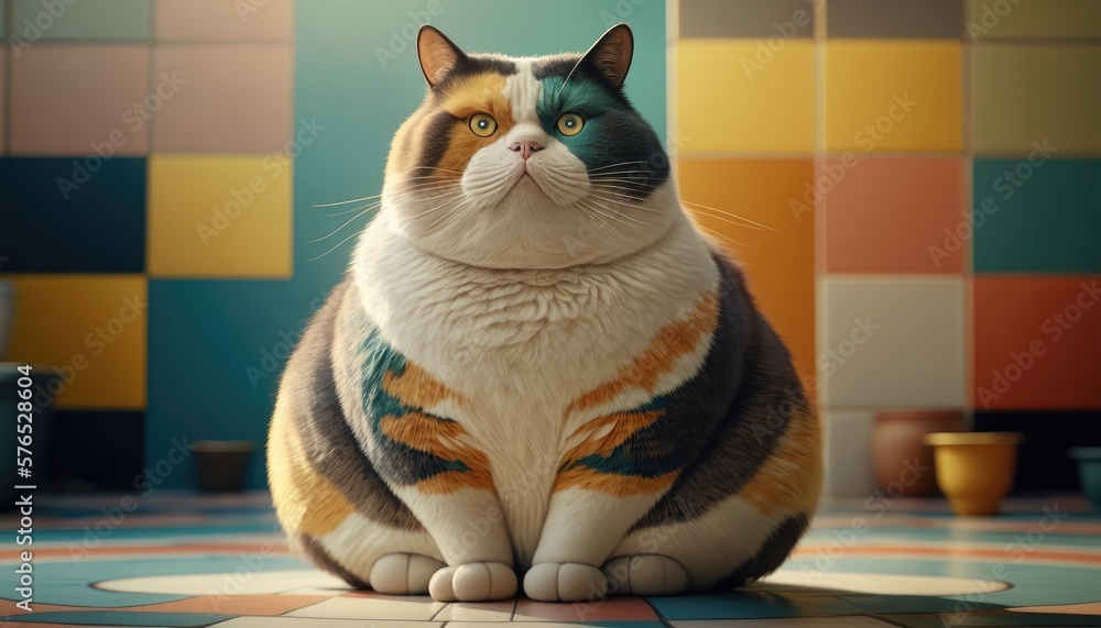 fat cat sitting in a colored room. Created with Generative AI ...