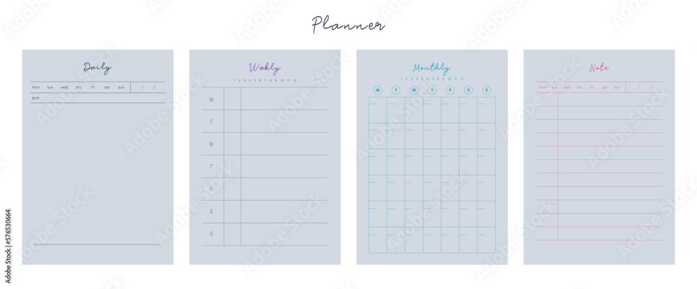 (Sean and Sea) 4 set of Daily, Weekly, Monthly, Check Planner template ...