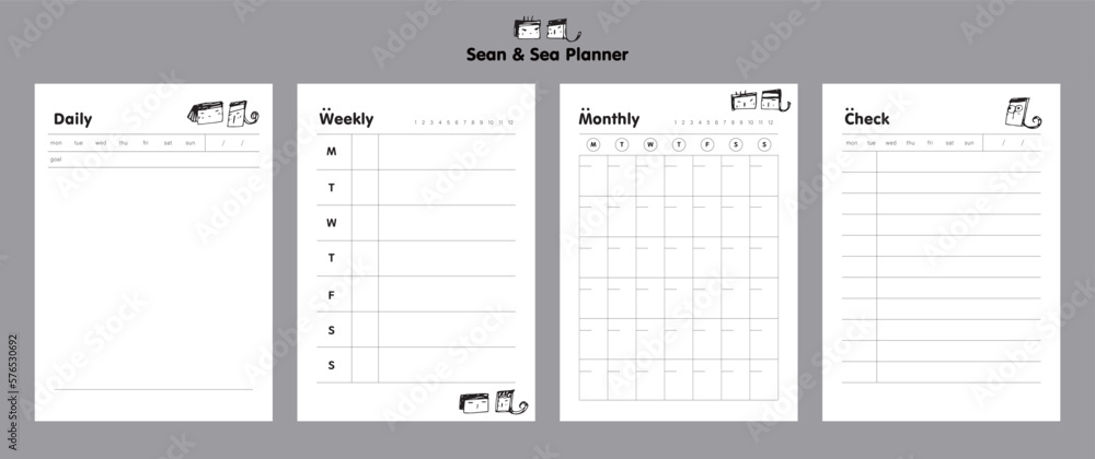 (Sean and Sea) 4 set of Daily, Weekly, Monthly, Check Planner template ...